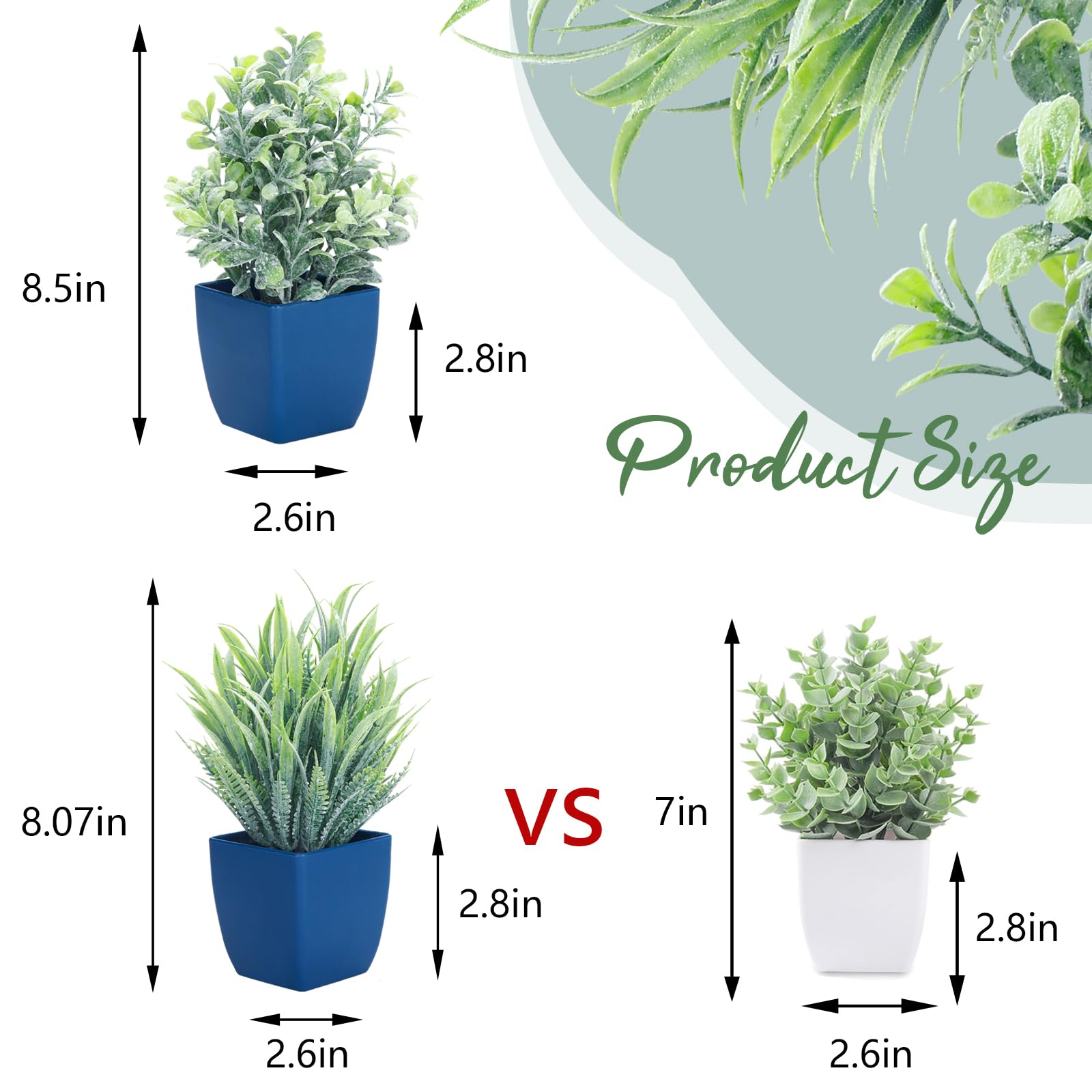 summer flower 2 Pack Fake Plants in Pot Small Artificial Eucalyptus Potted Plant Faux Rosemary in Pot Greenery for Home Decor Indoor Office Shelf Table Desk Bathroom Decoration (Blue-2)