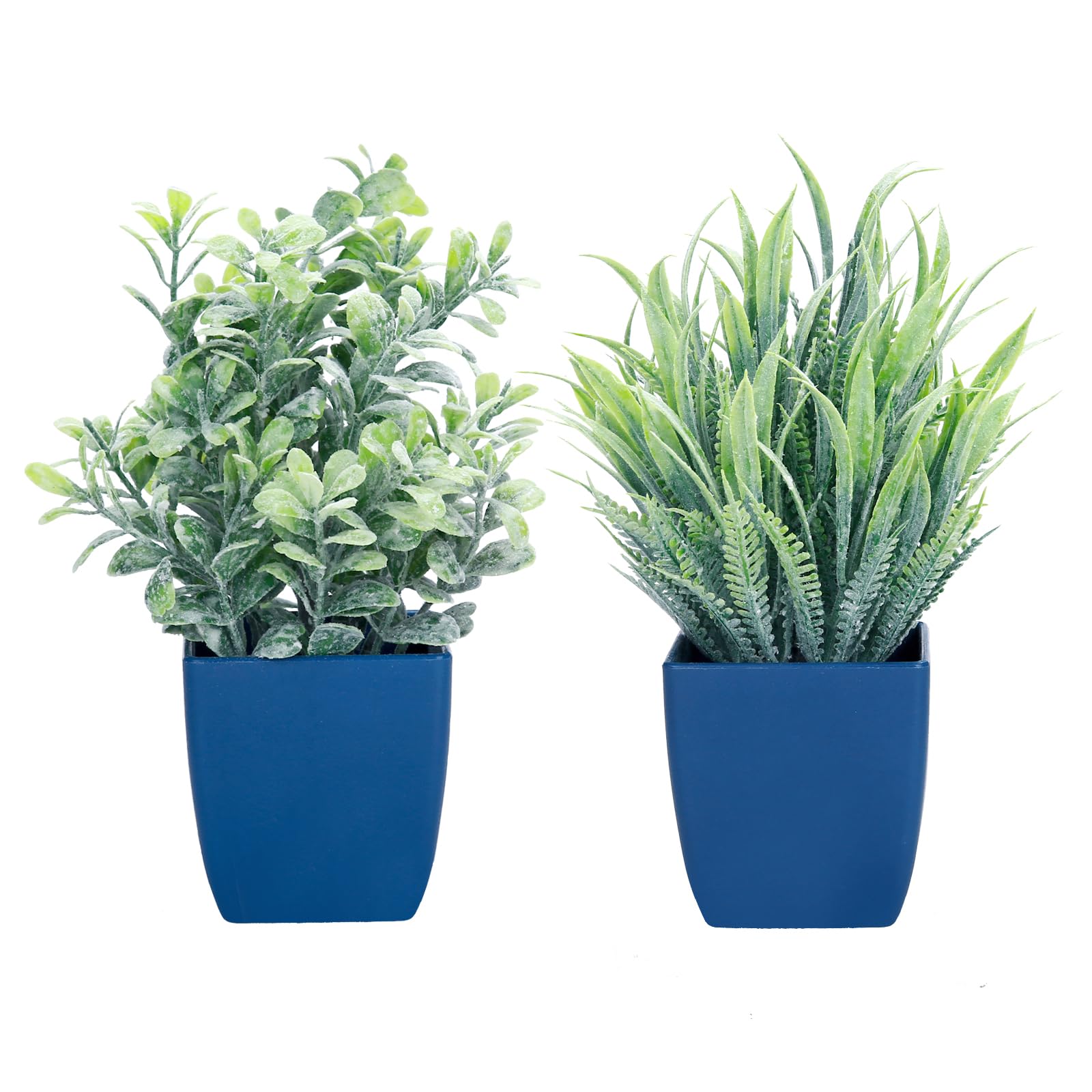 summer flower 2 Pack Fake Plants in Pot Small Artificial Eucalyptus Potted Plant Faux Rosemary in Pot Greenery for Home Decor Indoor Office Shelf Table Desk Bathroom Decoration (Blue-2)