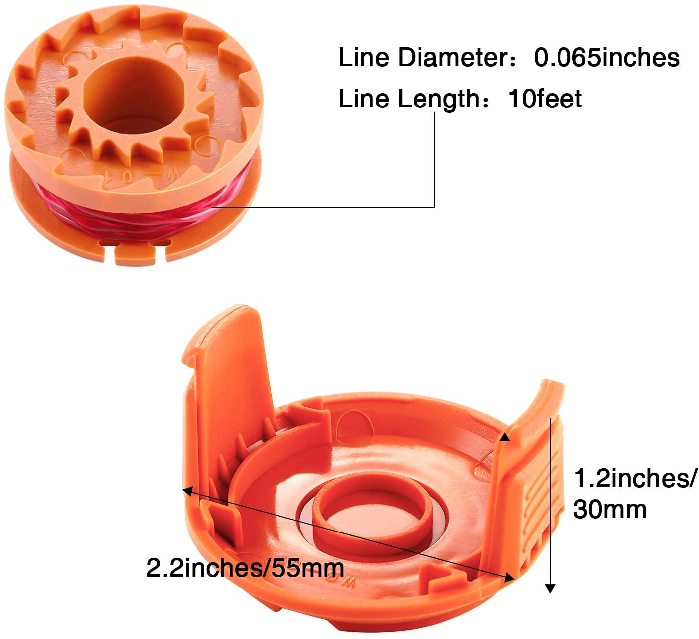WA0010 String Trimmer Spool Line for Worx , Edger Spool Compatible with Worx trimmer spools Weed Eater String, 0.065 inch 10ft Autofeed Replacement spool Line for WA0010 Electric Weed Whacker Eater