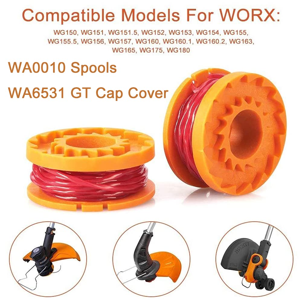 WA0010 String Trimmer Spool Line for Worx , Edger Spool Compatible with Worx trimmer spools Weed Eater String, 0.065 inch 10ft Autofeed Replacement spool Line for WA0010 Electric Weed Whacker Eater