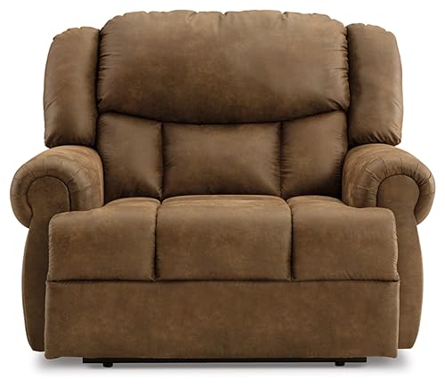 Signature Design by Ashley Boothbay Classic Faux Leather Manual Oversized Recliner, Dark Brown