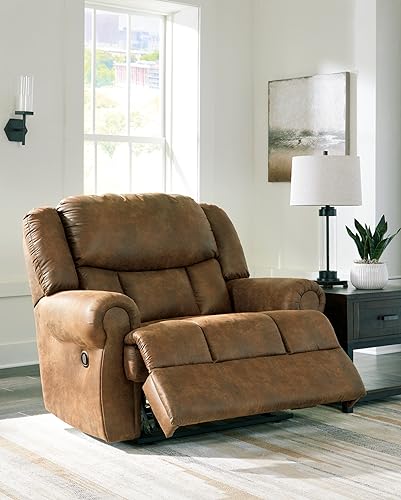 Signature Design by Ashley Boothbay Classic Faux Leather Manual Oversized Recliner, Dark Brown
