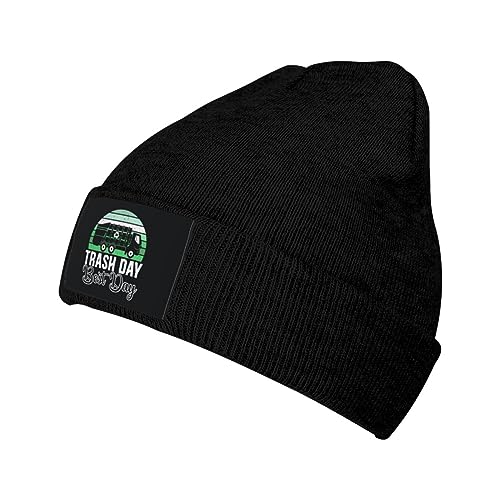 Trash Day Best Day Waste Management Garbage Truck Beanie Hat Men Winter Warm Hat Women Knit Slouchy Skull Cap Black