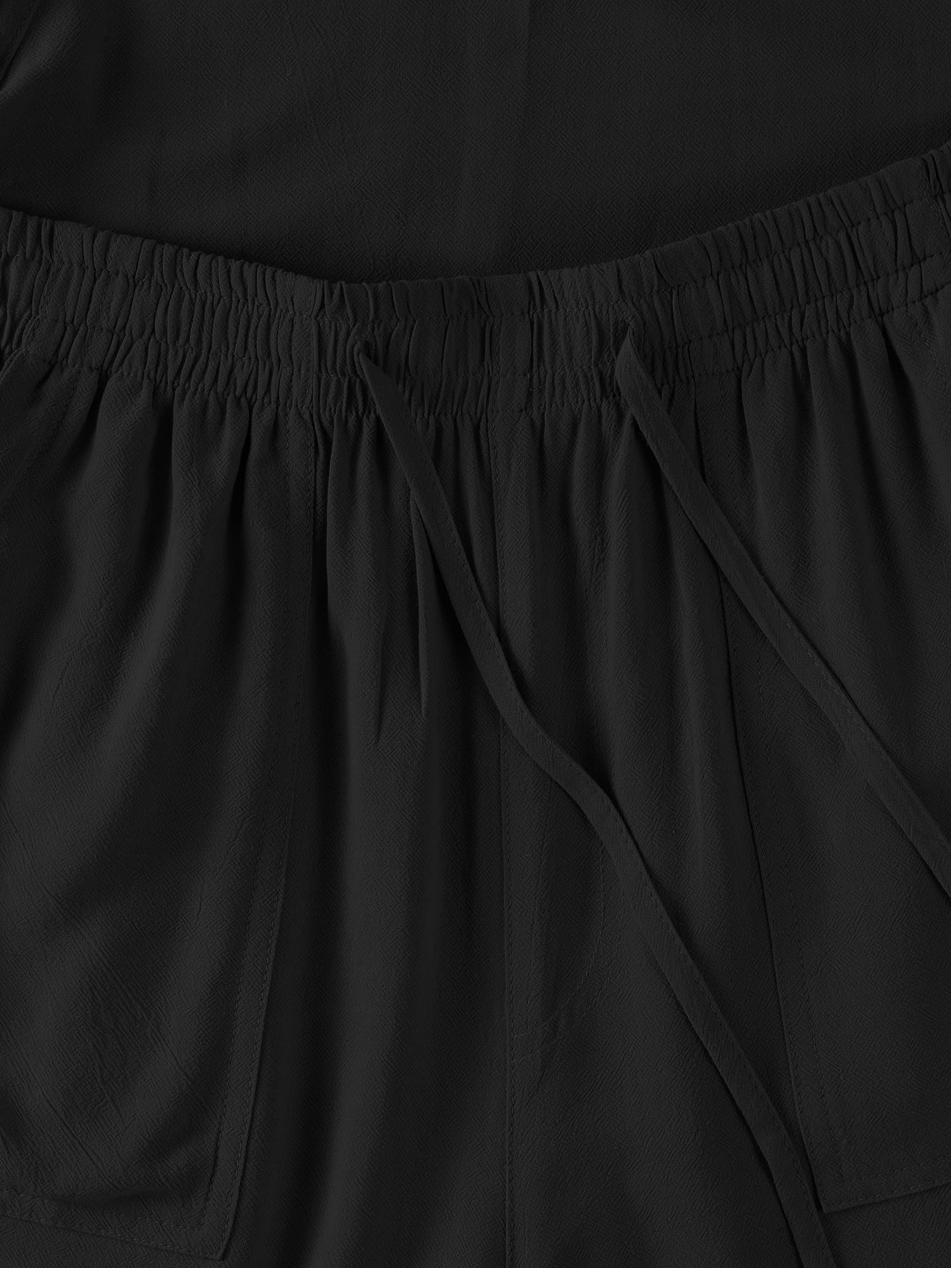 Womens Linen Shorts with Elastic Waistband Comfort Fit Skinsoft Summer Shorts (Large, 3bh05_Black)