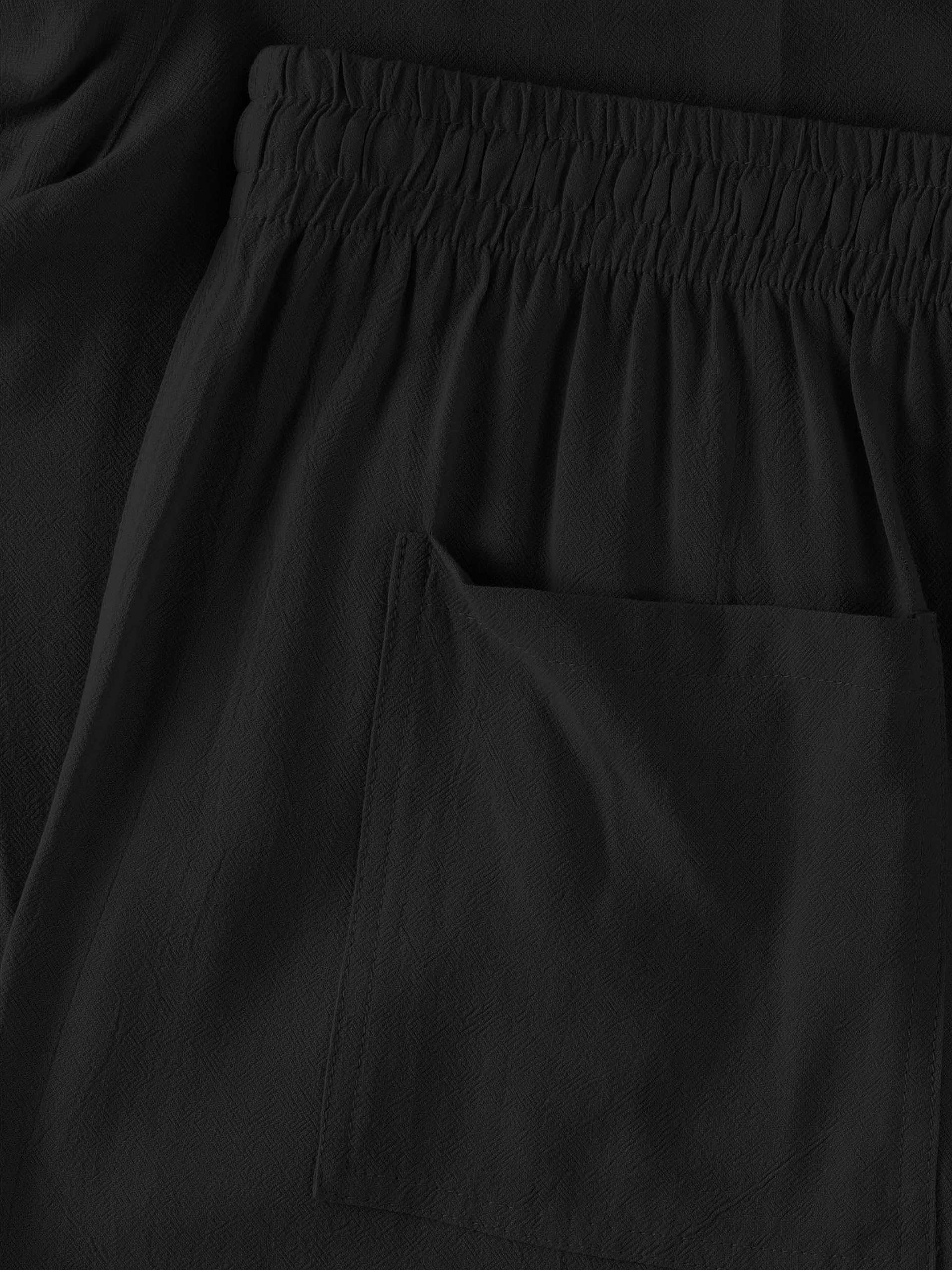 Womens Linen Shorts with Elastic Waistband Comfort Fit Skinsoft Summer Shorts (Large, 3bh05_Black)