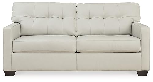 Signature Design by Ashley Belziani Modern 2-in-1 Tufted Leather Match Sofa Sleeper with Folding Gel Memory Foam Mattress, Full, White