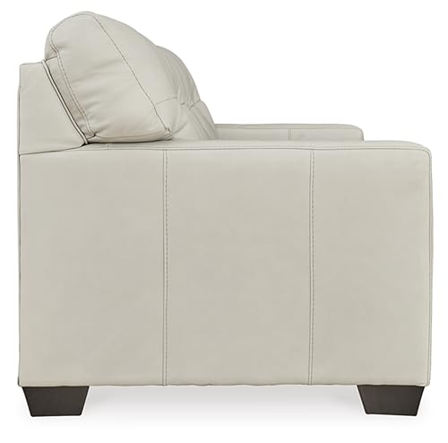 Signature Design by Ashley Belziani Modern 2-in-1 Tufted Leather Match Sofa Sleeper with Folding Gel Memory Foam Mattress, Full, White