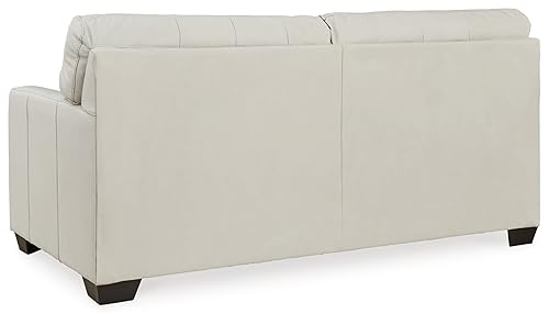 Signature Design by Ashley Belziani Modern 2-in-1 Tufted Leather Match Sofa Sleeper with Folding Gel Memory Foam Mattress, Full, White