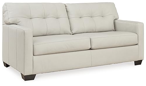 Signature Design by Ashley Belziani Modern 2-in-1 Tufted Leather Match Sofa Sleeper with Folding Gel Memory Foam Mattress, Full, White