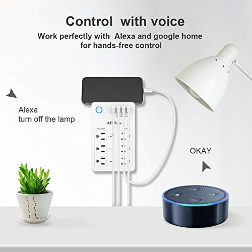 Smart Plug, USB Wall Charger, AHRISE WiFi Surge Protector with 4 USB Ports(4.8A/24W Total), 6-Outlet Extender(3 Smart Outlets), Compatible with Alexa Google Assistant for Voice Control