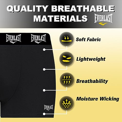 Everlast Mens Trunks Underwear - Short 4" Inseam, Breathable Cotton Underwear for Men Pack of 6 - Cotton Stretch Mens Underwear (Large, Black)