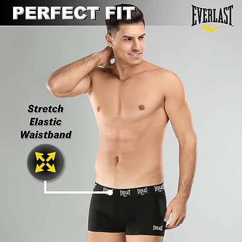 Everlast Mens Trunks Underwear - Short 4" Inseam, Breathable Cotton Underwear for Men Pack of 6 - Cotton Stretch Mens Underwear (Large, Black)