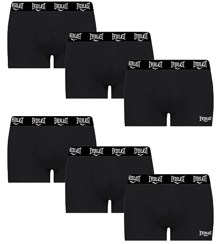 Everlast Mens Trunks Underwear - Short 4" Inseam, Breathable Cotton Underwear for Men Pack of 6 - Cotton Stretch Mens Underwear (Large, Black)