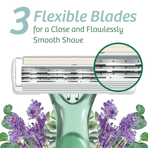 BIC Soleil Escape Women's Disposable Razor 3 Blade Set, Moisture Strip With Almond Oil, Lavender and Eucalyptus Scented Handles, Includes Bonus Caramel Apple, 8 Razors