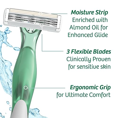 BIC Soleil Escape Women's Disposable Razor 3 Blade Set, Moisture Strip With Almond Oil, Lavender and Eucalyptus Scented Handles, Includes Bonus Caramel Apple, 8 Razors