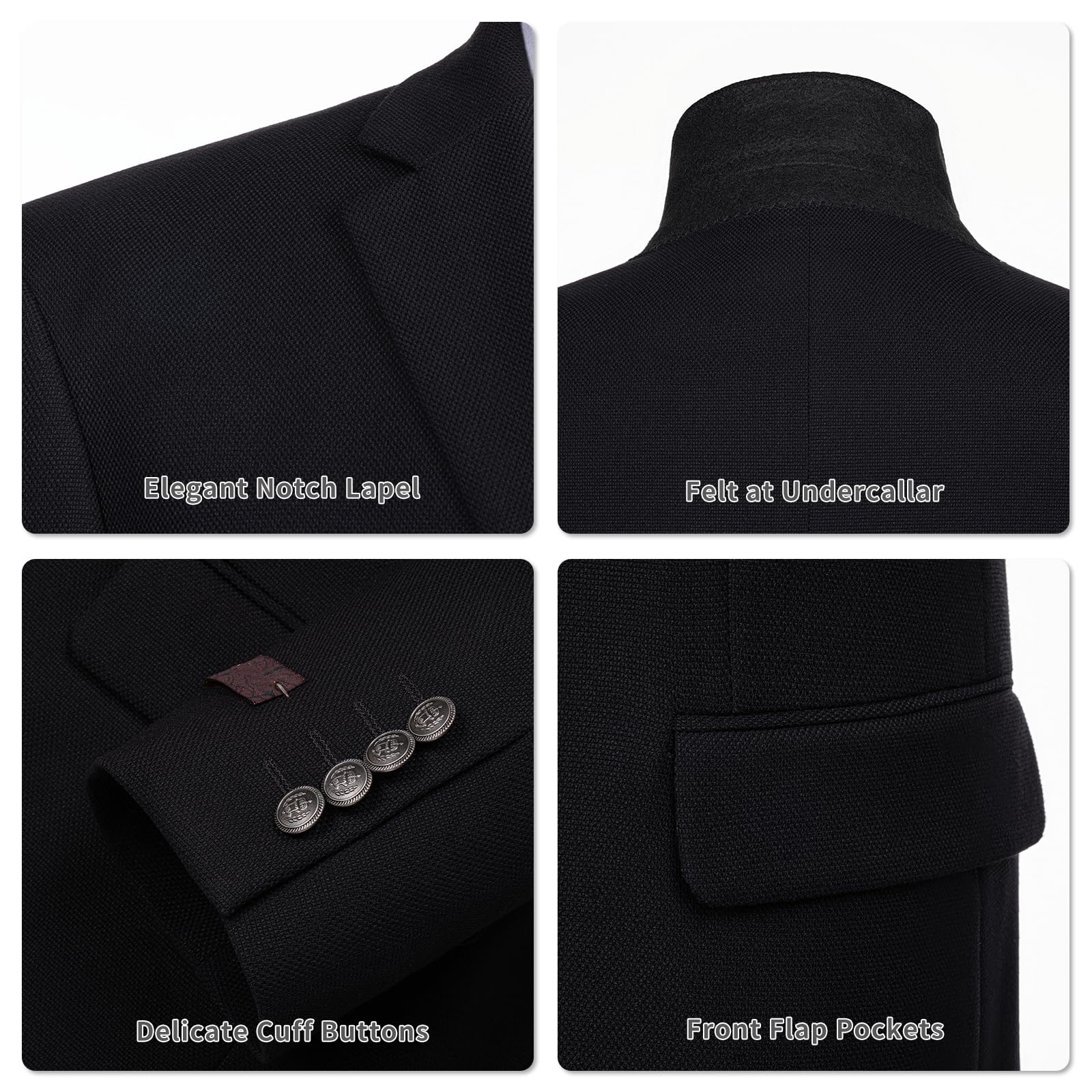 Men's Blazer Classic Fit Sport Coats Stylish 2 Button Single Breasted Stretch Sports Jacket for Business & Daily Black