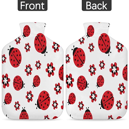 Red Ladybug Pattern Hot Water Bottle with Cover 2L Large Hot Water Bag for Menstrual Cramps, Neck and Shoulder Pain Relief, Hot Cold Therapy, Hand Feet Warmer