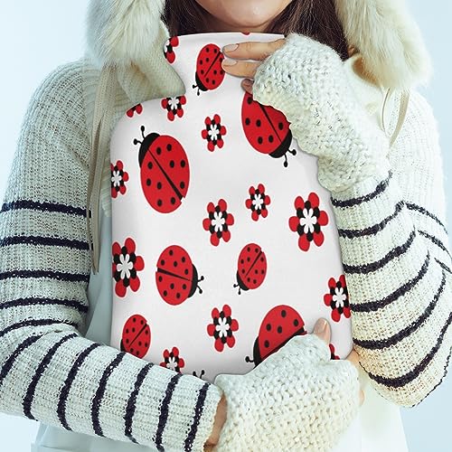 Red Ladybug Pattern Hot Water Bottle with Cover 2L Large Hot Water Bag for Menstrual Cramps, Neck and Shoulder Pain Relief, Hot Cold Therapy, Hand Feet Warmer