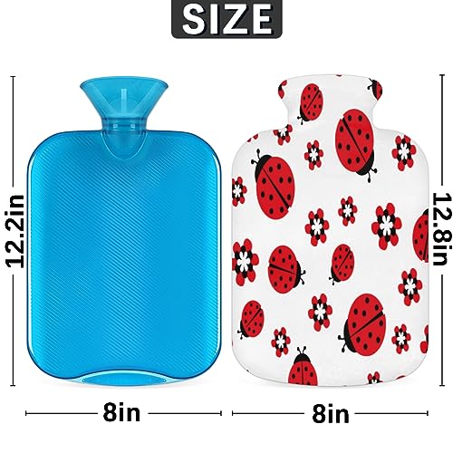 Red Ladybug Pattern Hot Water Bottle with Cover 2L Large Hot Water Bag for Menstrual Cramps, Neck and Shoulder Pain Relief, Hot Cold Therapy, Hand Feet Warmer