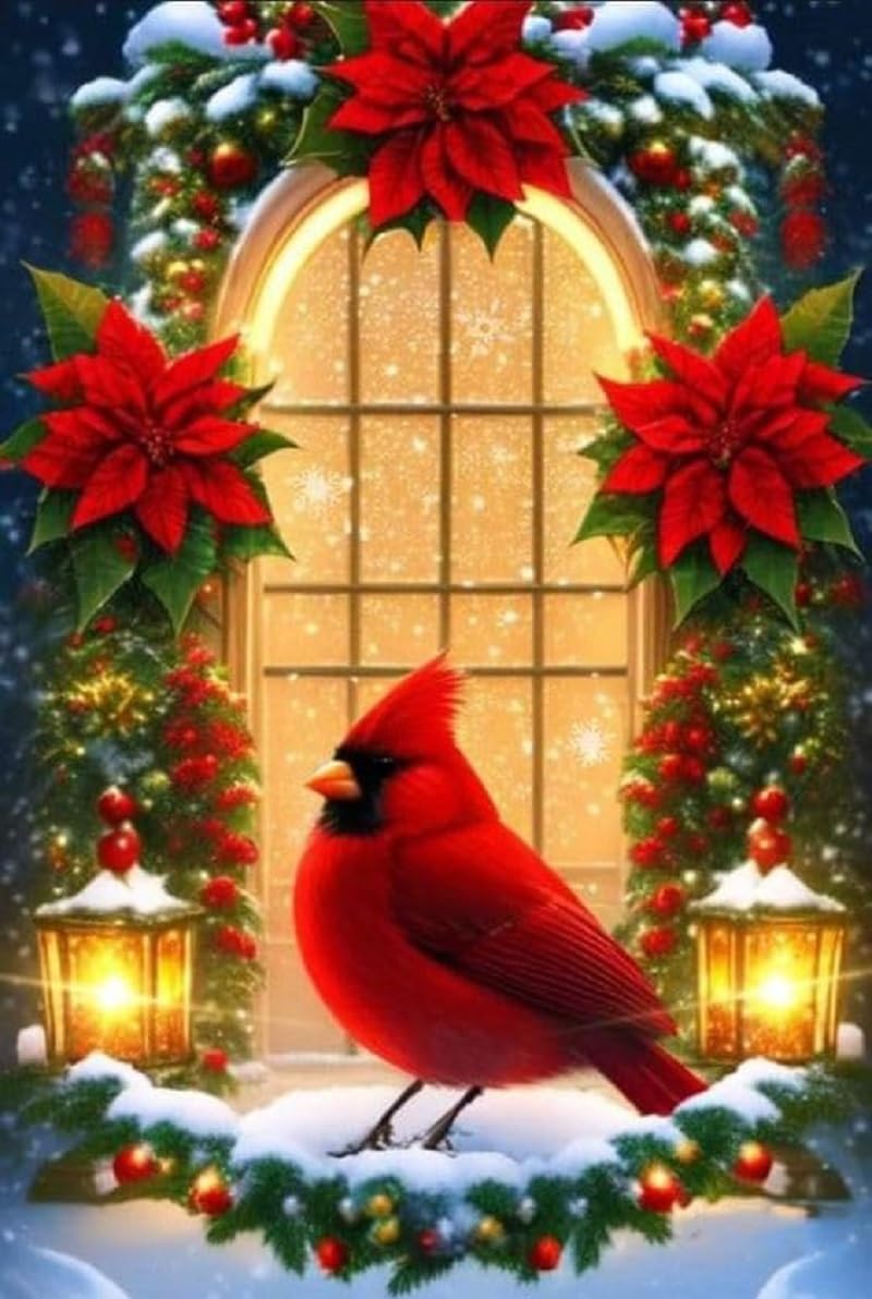 Eterkosu Christmas Diamond Art Paintings Kits for Adults and Kids,Cardinal Bird 5D DIY Round Full Drill Diamond Dots Paintings for Beginners, Diamond Art Craft Canvas Picture Home Wall Decor