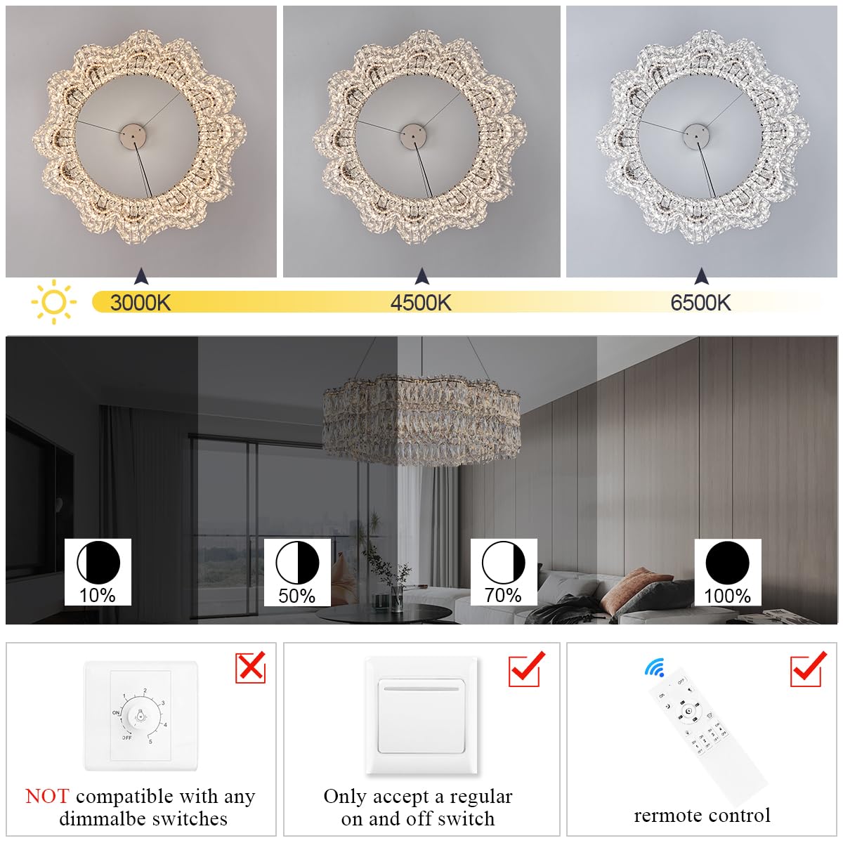 Poemoon Modern Crystal LED Chandelier 32ββ with Remote Control Dimmable 3000-6500K Contemporary Chrome Luxury Chandeliers Light Fixture for Living Dining Room Bedroom Kitchen Island Foyer Entryway