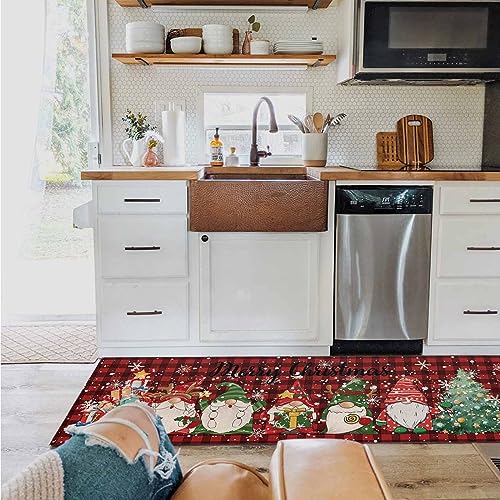 Christmas 2Pcs Kitchen Rugs Anti Fatigue Kitchen Mat Non Slip Rug Runner Comfort Standing Floor Mats Kitchen Carpet Set for Sink Laundry - Christmas Red Truck Pull Gnome Xmas Tree Red Buffalo Plaid