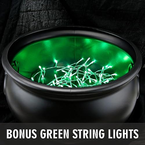Sarkoyar Halloween Decor Outdoor,Witches Cauldron on Tripod with Green Light,Black Plastic Bowl Decor,Hocus Pocus Candy Bucket Decor for Home Patio Garden Lawn Outside Black
