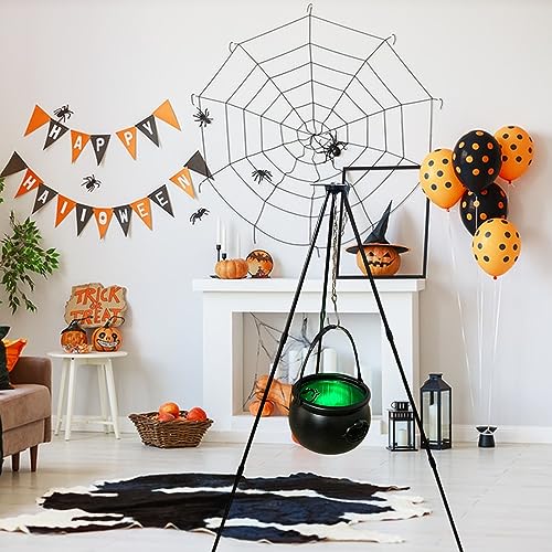 Sarkoyar Halloween Decor Outdoor,Witches Cauldron on Tripod with Green Light,Black Plastic Bowl Decor,Hocus Pocus Candy Bucket Decor for Home Patio Garden Lawn Outside Black