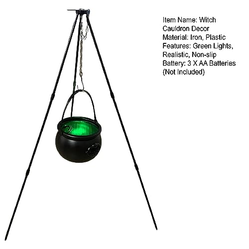 Sarkoyar Halloween Decor Outdoor,Witches Cauldron on Tripod with Green Light,Black Plastic Bowl Decor,Hocus Pocus Candy Bucket Decor for Home Patio Garden Lawn Outside Black
