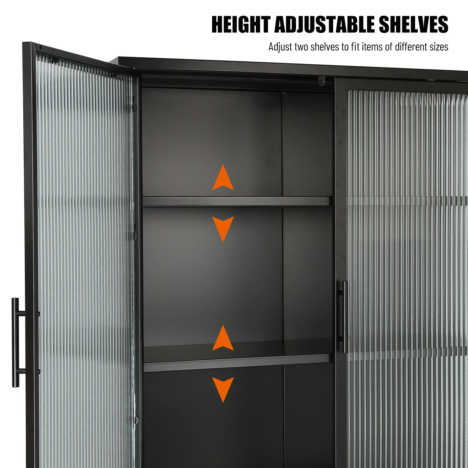 DiMorture 48 Inch-Height Double Glass Door Storage Cabinet, Sideboard Cupboard with Adjustable Shelves, Steel Display Cabinet Credenzas Console Table for Kitchen Entryway, Black