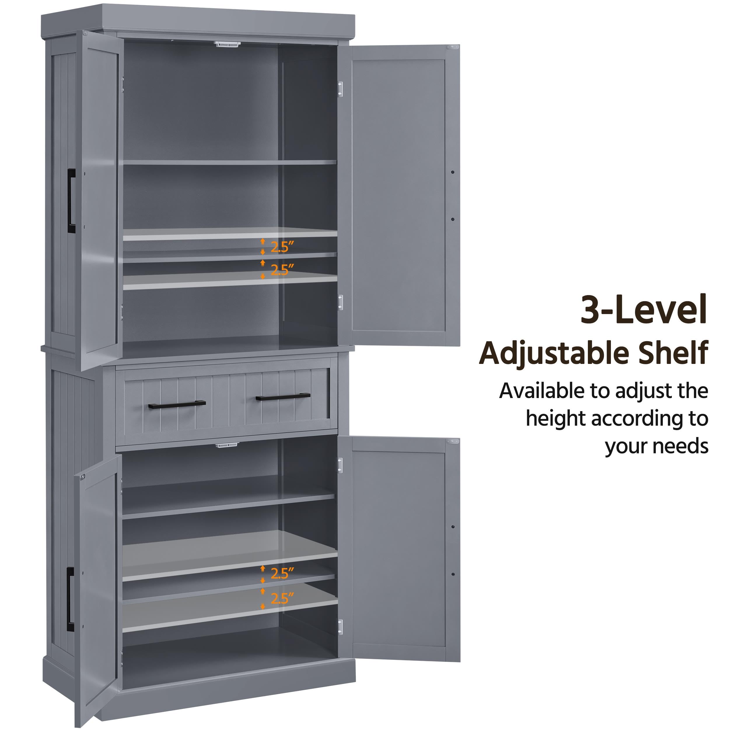 Yaheetech Kitchen Pantry Storage Cabinet with Drawer, 72.5" H Cupboard Pantry Cabinets with Adjustable Shelves and Barn Doors for Dining Room/Living Room, Dark Gray