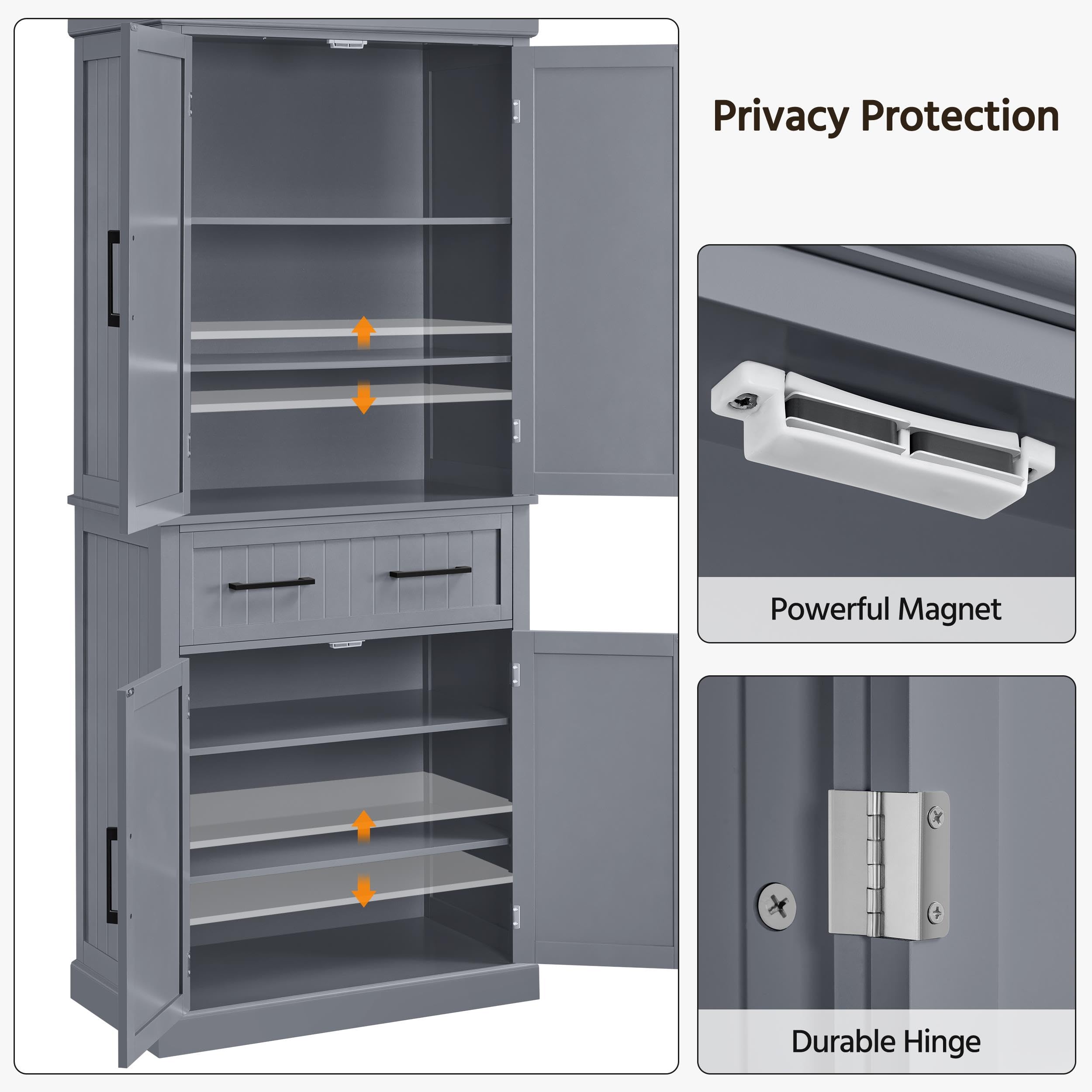 Yaheetech Kitchen Pantry Storage Cabinet with Drawer, 72.5" H Cupboard Pantry Cabinets with Adjustable Shelves and Barn Doors for Dining Room/Living Room, Dark Gray