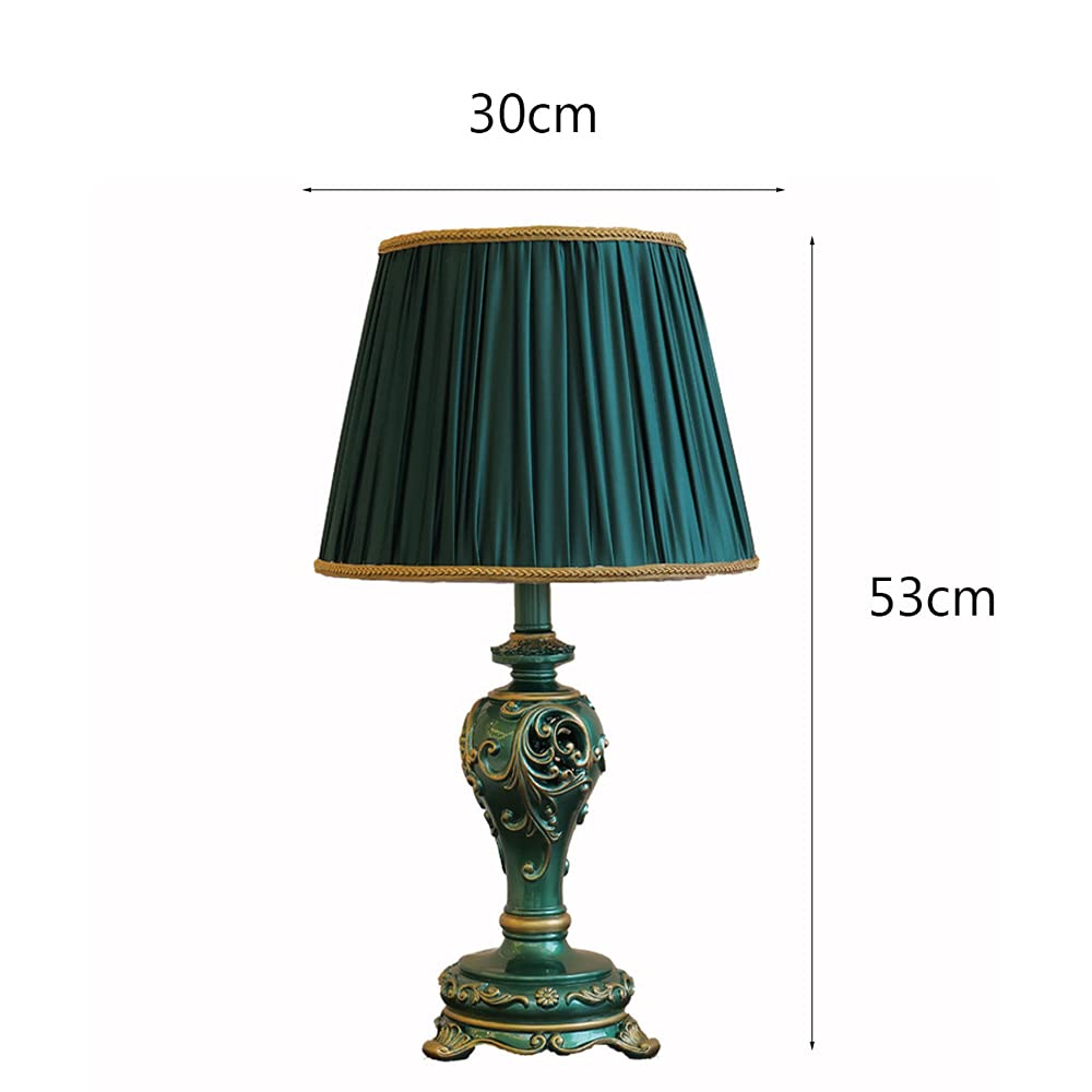 GaRcan Victorian Style Table Lamp, Traditional Handmade Fabric Lampshade Bedroom Bedside Lamp Resin Sculpture Lamp Body Desk Lamp for Living Room Study Reading Lamp