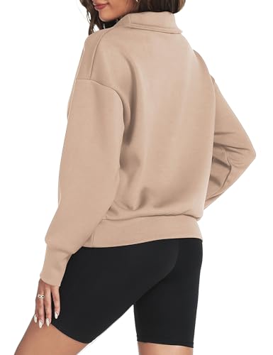 THANTH Half Zip Sweatshirt for Women Baggy Quarter Zip Pullover Hoodies Fall Outfits Cute Y2k Long Sleeve Sweatshirts Apricot M