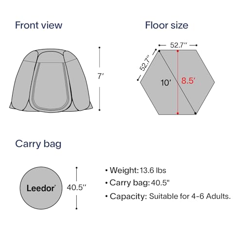 Leedor 10' x 10' Decor Tent Event Tent Pop Up Outdoor Tent Canopy Parties,Four Season Tent Hexagon Patio Tent,UPF 50+ Backyard Family Tent,Lightweight,Easy Setup(Gray,Not Waterproof) (9220G6)