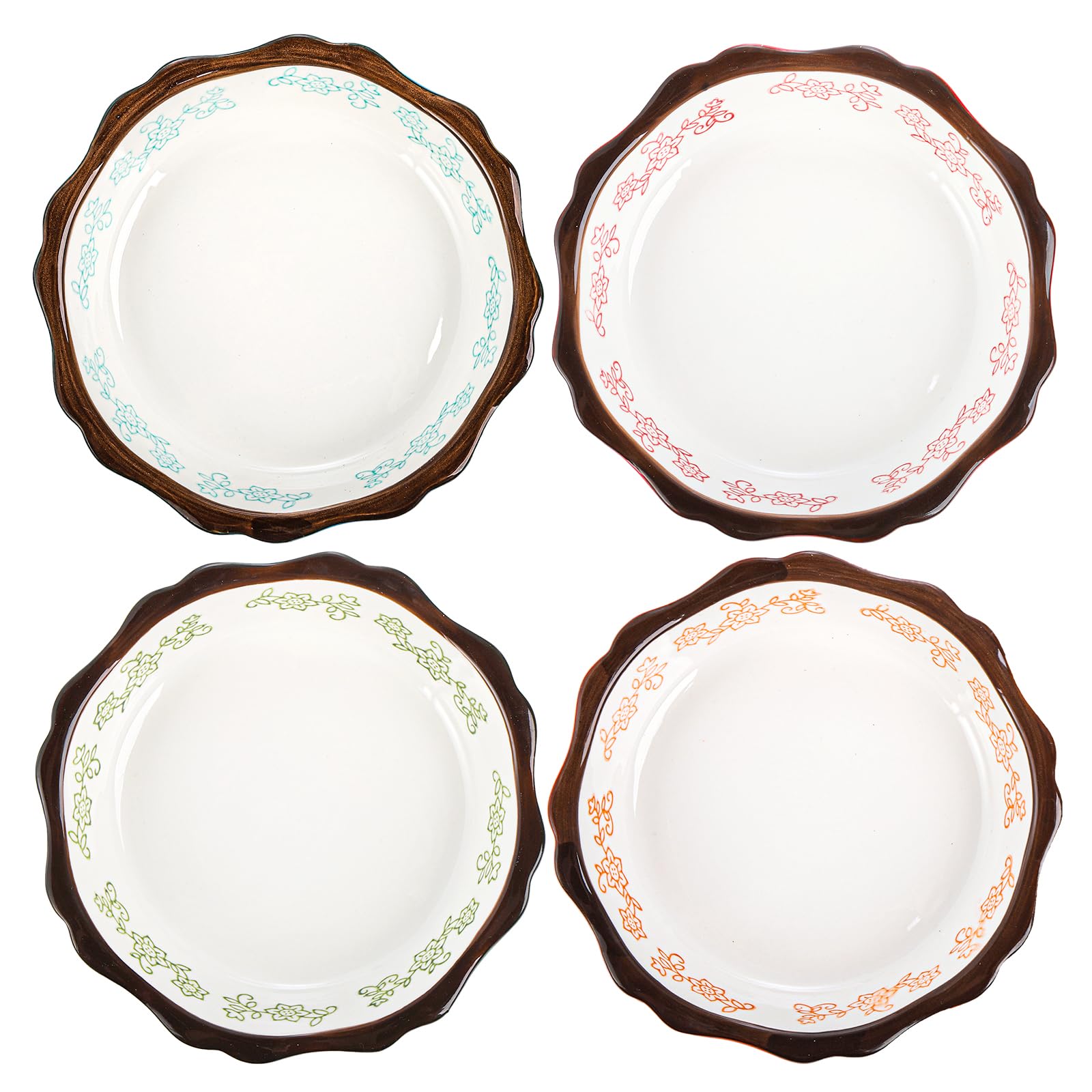 Cedilis 4 Pack Ceramic Mini Pie Pans, 6 inch Pot Pies Pan with Fluted Rims, 10oz Small Pie Dish for Baking Individual Quiche, Tarts, Fruit Pies, Microwave and Dishwasher Safe, 4 Color