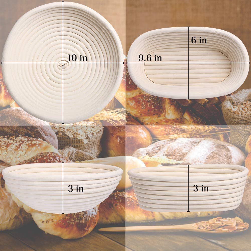 Bread Proofing Basket Set 9.6 Inch Oval & 10 Inch Round Banneton Proofing Baskets
