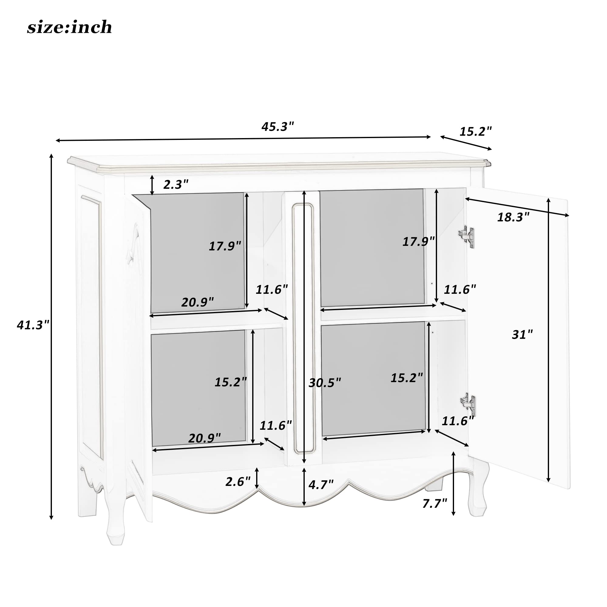 yoptote 2 Doors, Sideboard w/Enough Save Spaces,Pure Hand Drawn,Solid Wood Legs,Study and Entryway,Black Storage Cabinet