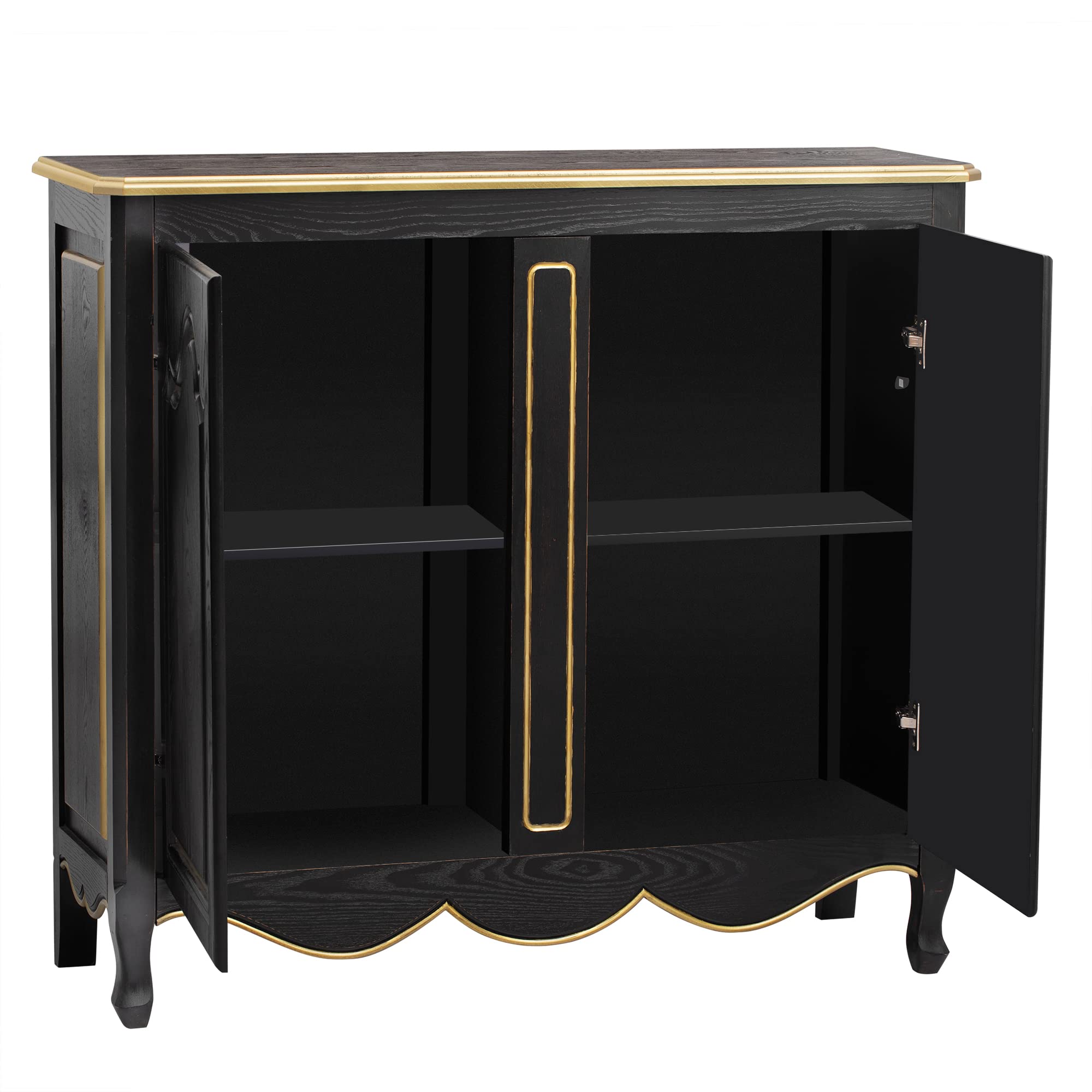 yoptote 2 Doors, Sideboard w/Enough Save Spaces,Pure Hand Drawn,Solid Wood Legs,Study and Entryway,Black Storage Cabinet