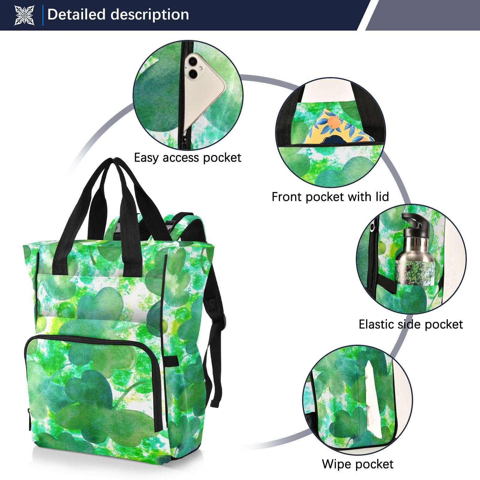 St Patricks Day Diaper Bag Backpack for Baby Boys Girls Multifunction Baby Essentials Travel Tote with Stroller Straps & Bottle Storage Nappy Changing Bag for Dads Moms Hiking Shopping Traveling