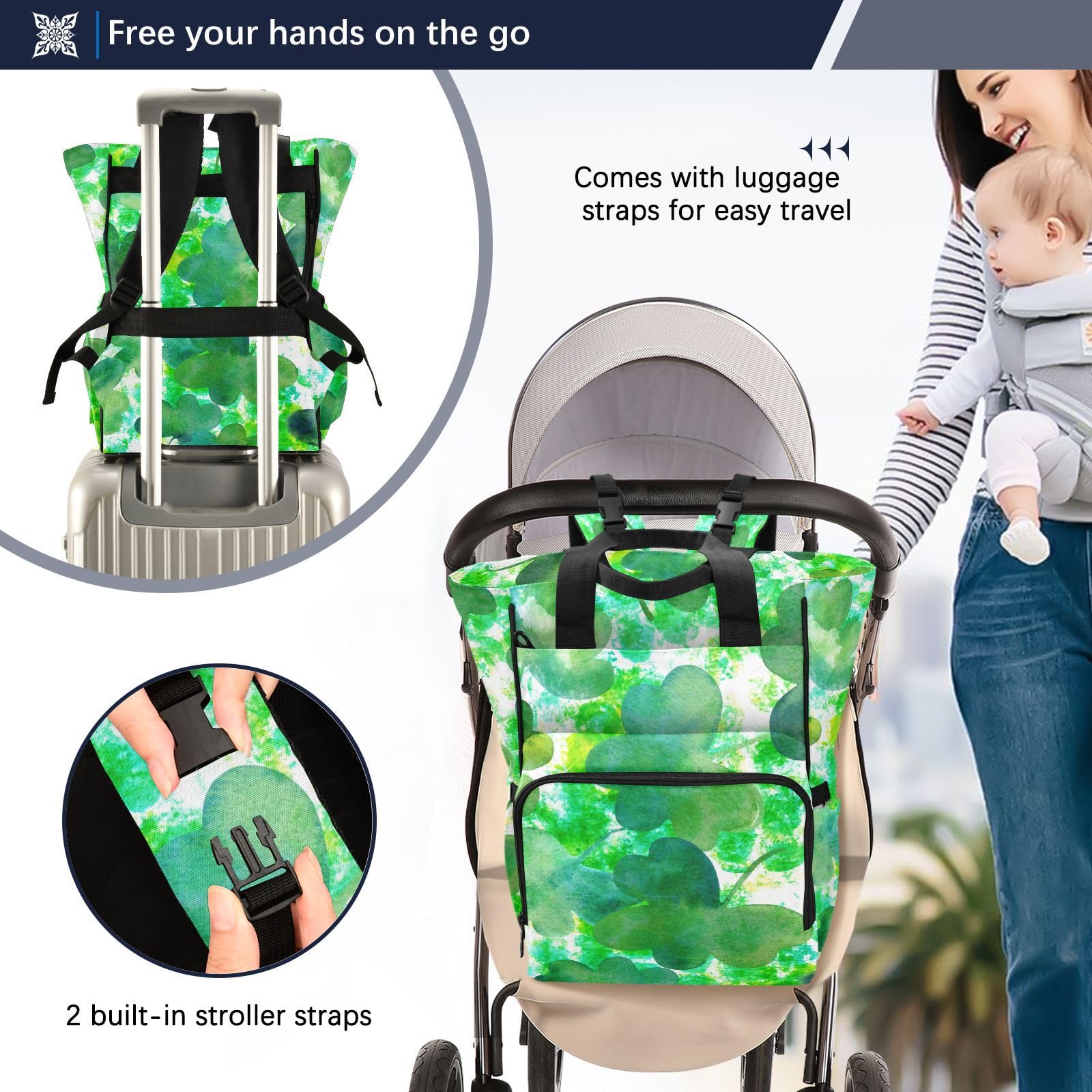 St Patricks Day Diaper Bag Backpack for Baby Boys Girls Multifunction Baby Essentials Travel Tote with Stroller Straps & Bottle Storage Nappy Changing Bag for Dads Moms Hiking Shopping Traveling