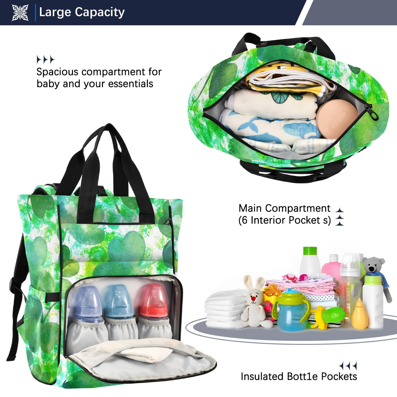 St Patricks Day Diaper Bag Backpack for Baby Boys Girls Multifunction Baby Essentials Travel Tote with Stroller Straps & Bottle Storage Nappy Changing Bag for Dads Moms Hiking Shopping Traveling