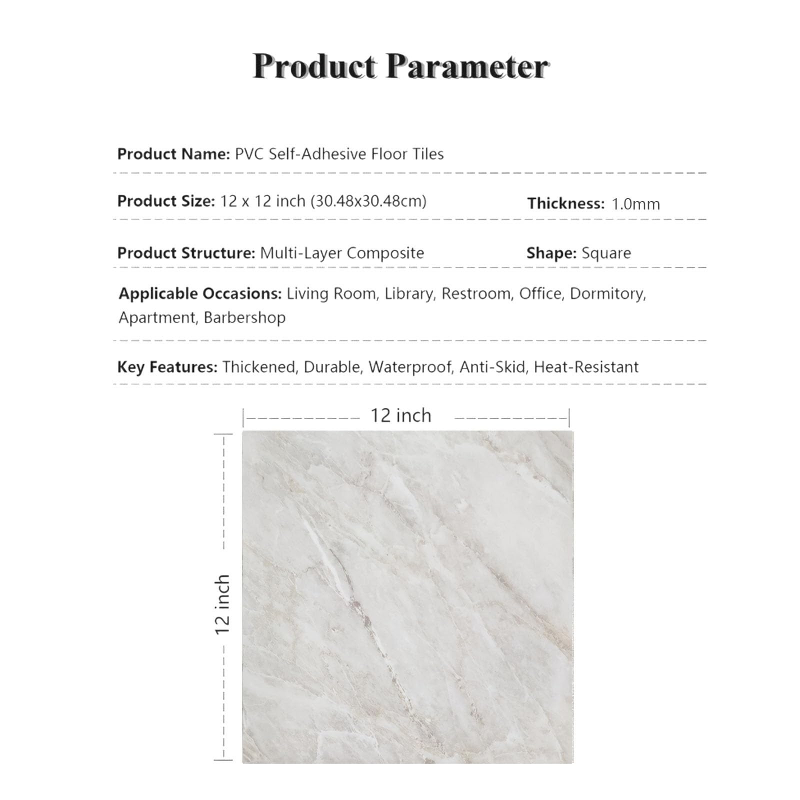 Euventyles Peel and Stick Floor Tiles 20 Pcs 12x12'' Self Adhesive Vinyl Flooring Waterproof Bathroom Glossy Stone Look Sticky Tiles