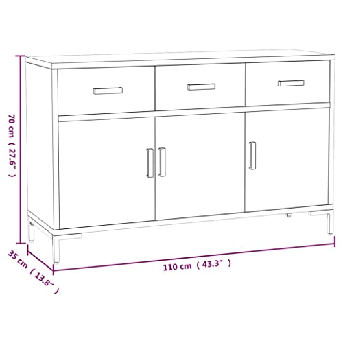 GOLINPEILO Sideboard Buffet Cabinet/Console Table, Wooden Storage Cabinet with 3 Drawers and 4 Compartments, Wood Sideboard Furniture for Living Room, Black 43.3"x13.8"x27.6" Solid Wood Pine -AA