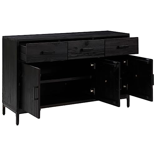 GOLINPEILO Sideboard Buffet Cabinet/Console Table, Wooden Storage Cabinet with 3 Drawers and 4 Compartments, Wood Sideboard Furniture for Living Room, Black 43.3"x13.8"x27.6" Solid Wood Pine -AA