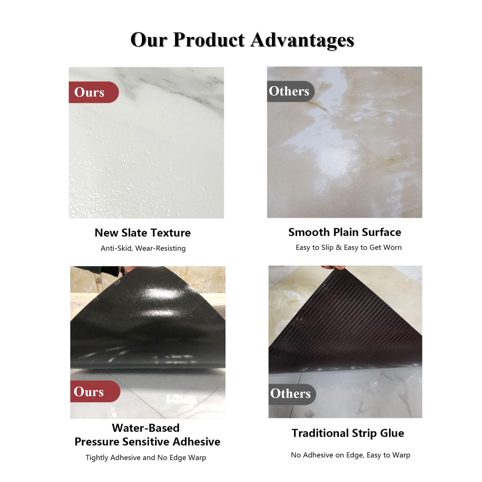 Euventyles Peel and Stick Floor Tiles 20 Pcs 12x12'' Self Adhesive Vinyl Flooring Waterproof Bathroom Glossy Stone Look Sticky Tiles
