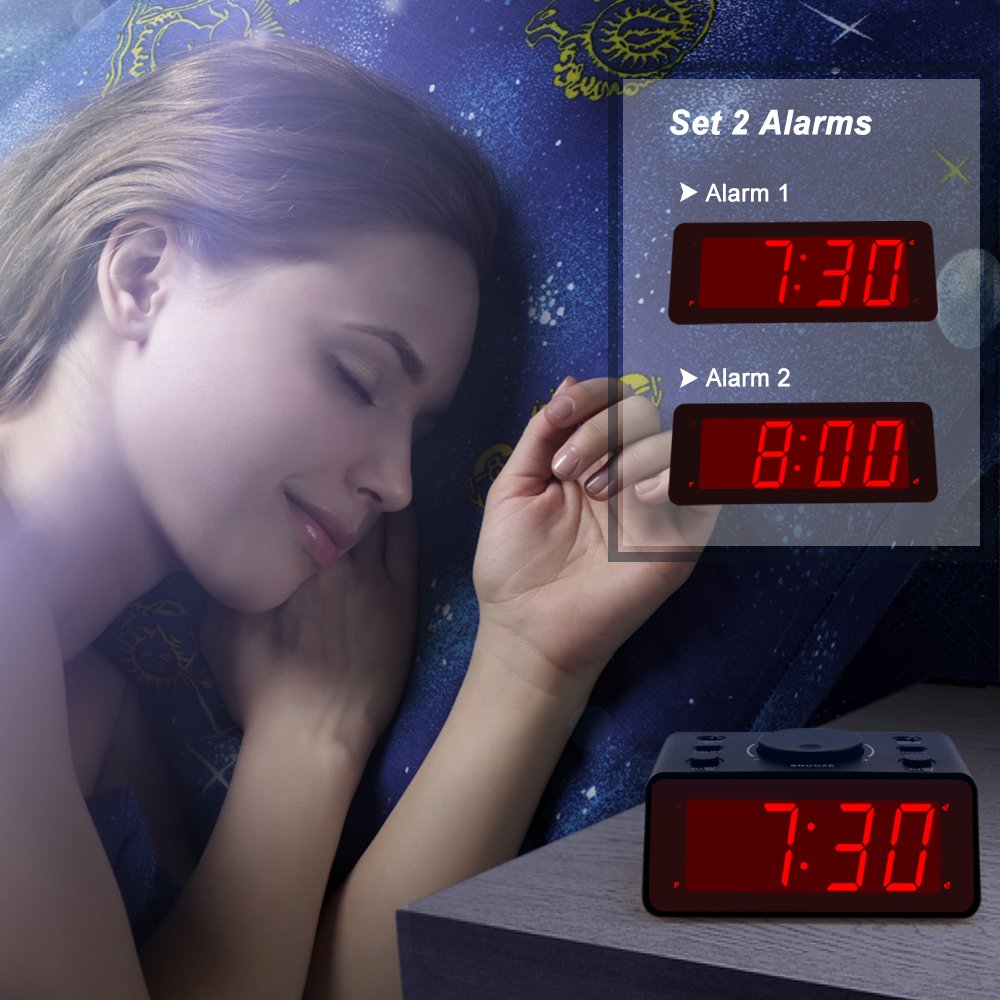 Alarm Clocks for Bedrooms with 3 Adjustable Brightness, Digital Alarm Clock for Heavy Sleepers Adults with Snooze, Digital Clock Large Display for Bedside, Loud Alarm Clock with Battery Power