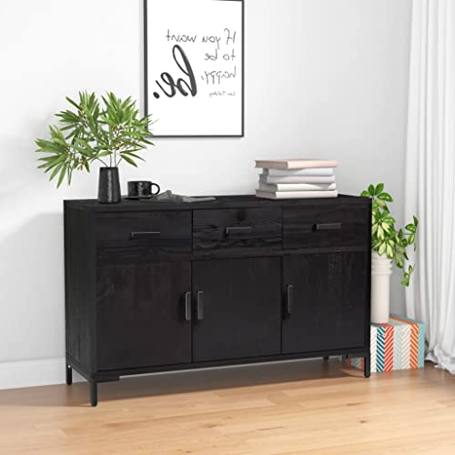GOLINPEILO Sideboard Buffet Cabinet/Console Table, Wooden Storage Cabinet with 3 Drawers and 4 Compartments, Wood Sideboard Furniture for Living Room, Black 43.3"x13.8"x27.6" Solid Wood Pine -AA