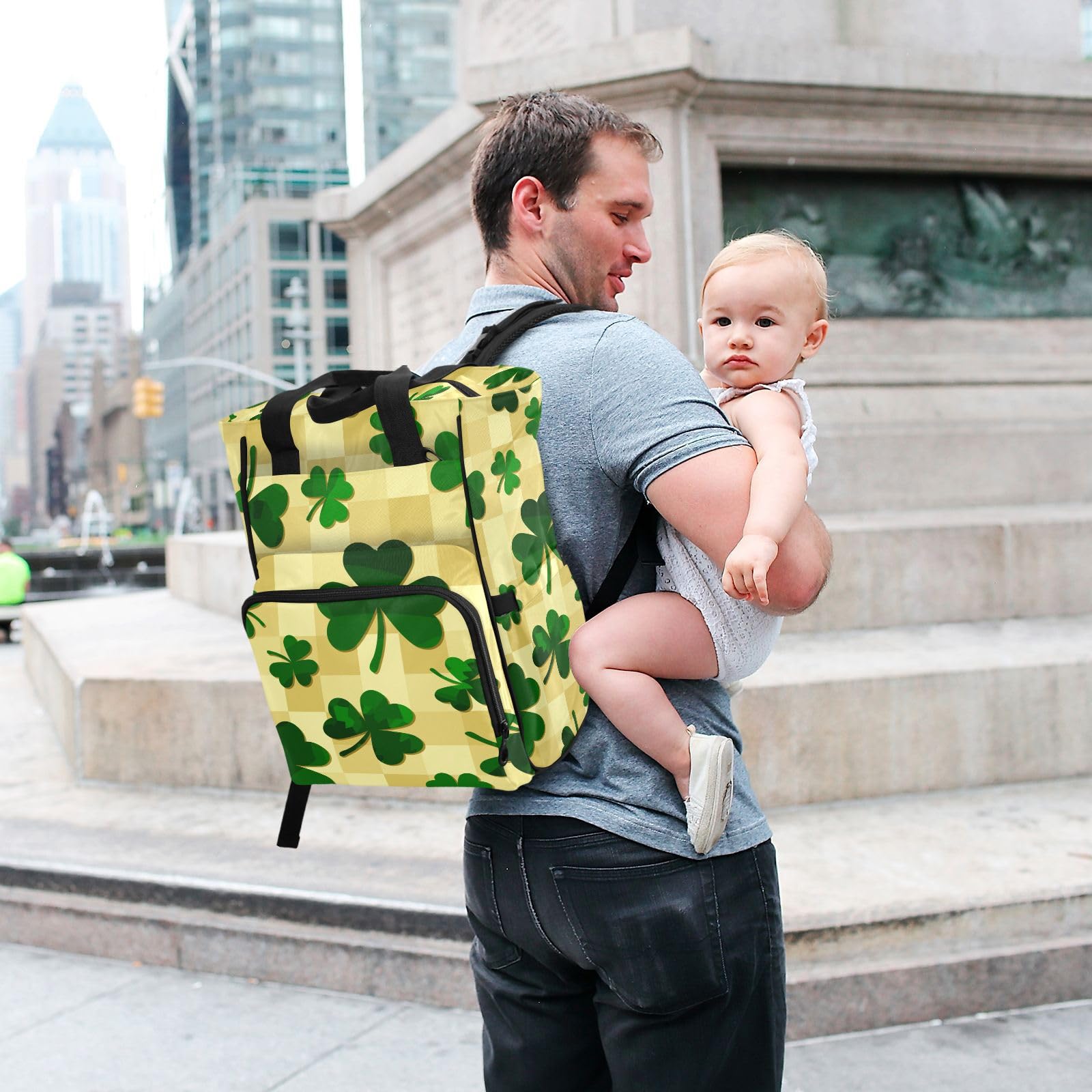 St. Patrick's Day Shamrock Diaper Bag Backpack for Baby Boys Girls Baby Essentials Travel Tote with Stroller Straps & Bottle Storage Nappy Changing Bag for Traveling Shopping Hiking Moms Dads