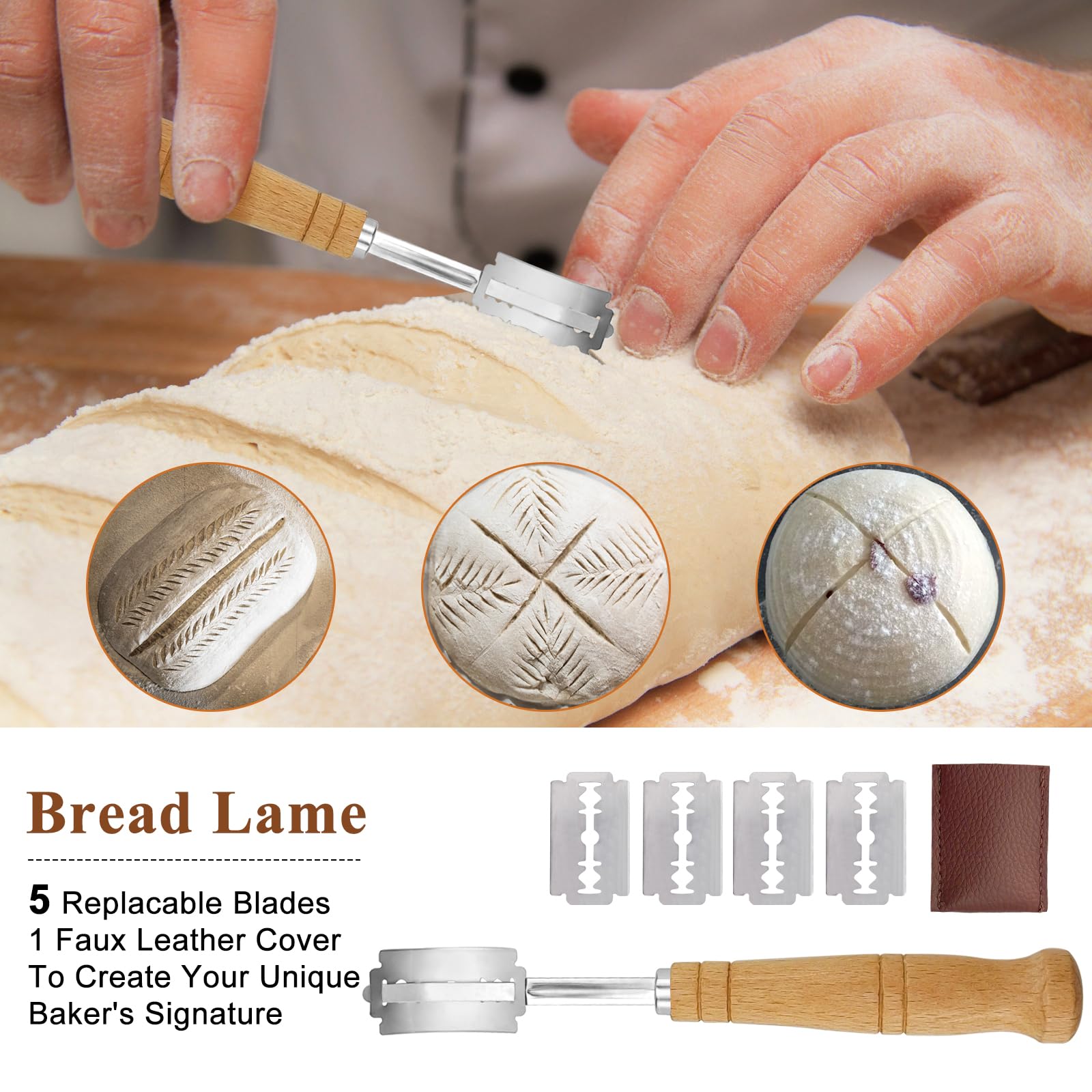 Sourdough Bread Baking Supplies: 9 Inch Round & 10 Inch Oval Banneton Bread Proofing Baskets w/Liner, Bread Lame, Dough Scrapers, Cleaning Brush, Artisan Bread Making Gifts for Bakers